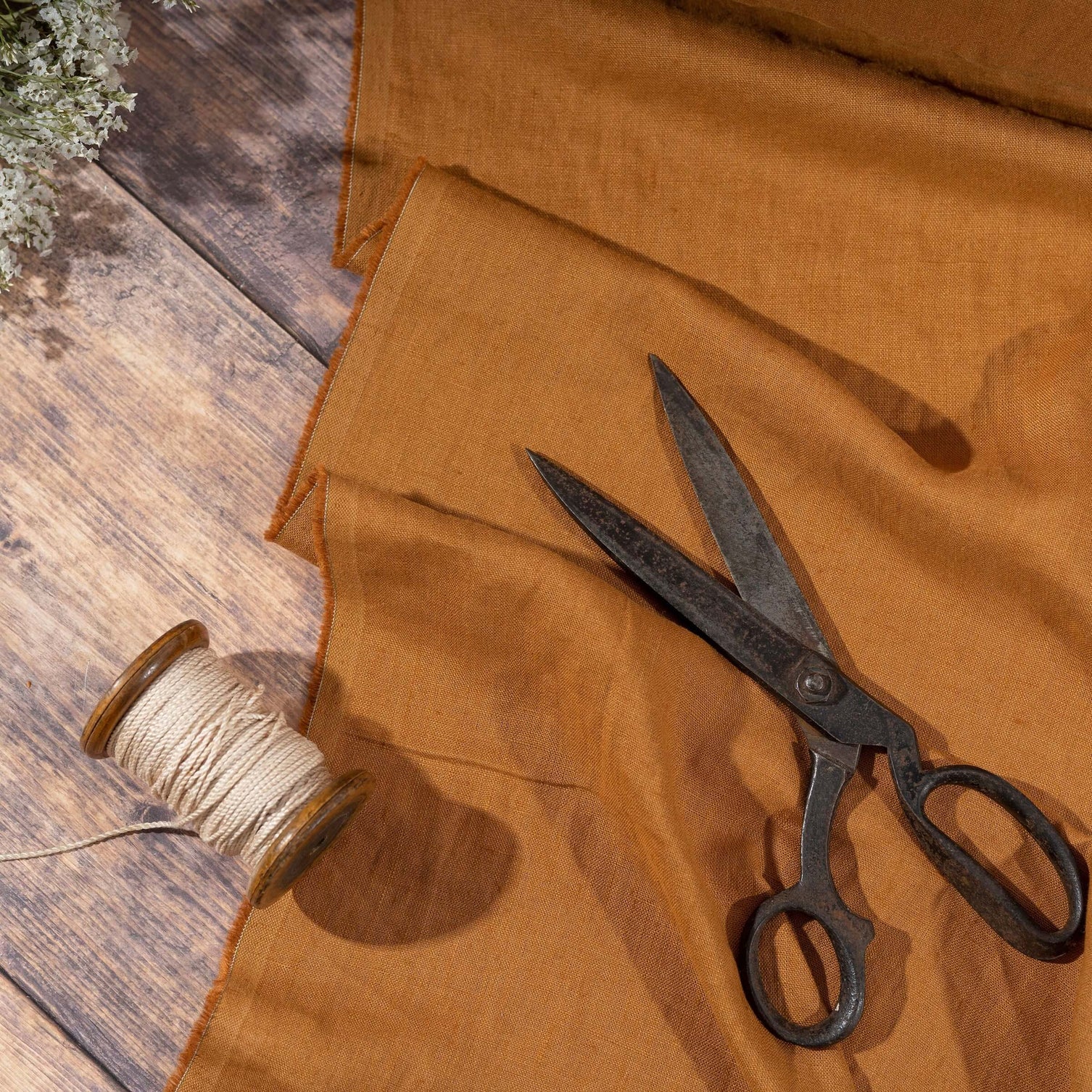 Washed Rust Brown Linen Fabric | Wild Linens