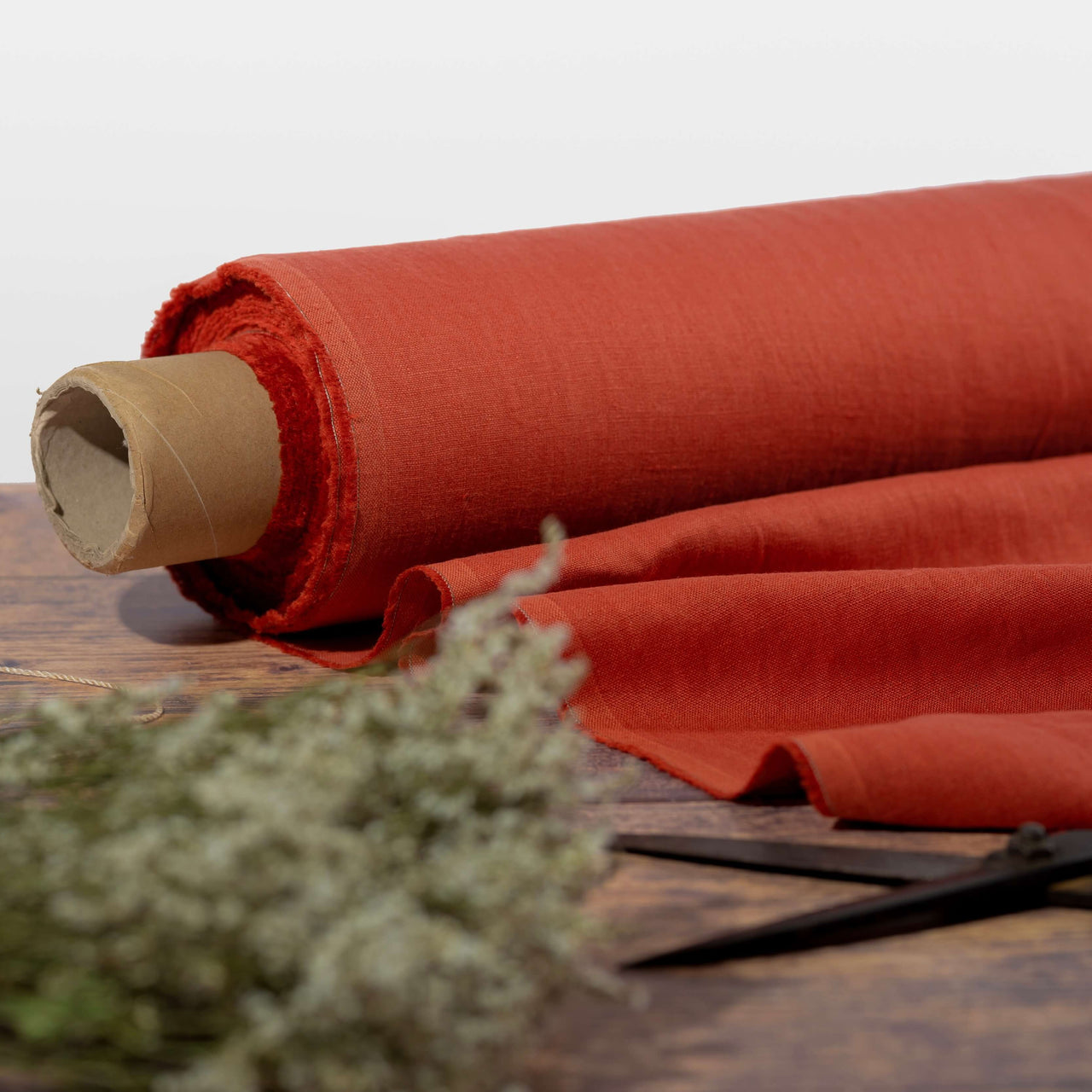 Washed Brick Red Linen Fabric by the Metre | Wild Linens
